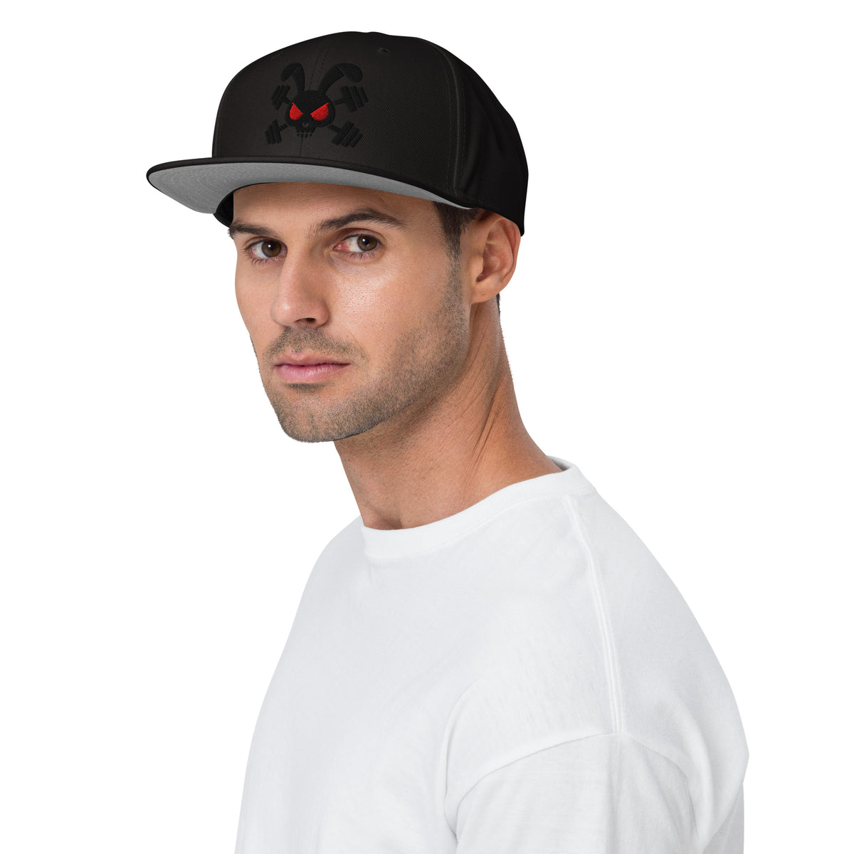 Hat Black on Black Snapback 2 logos – Jacked Rabbit